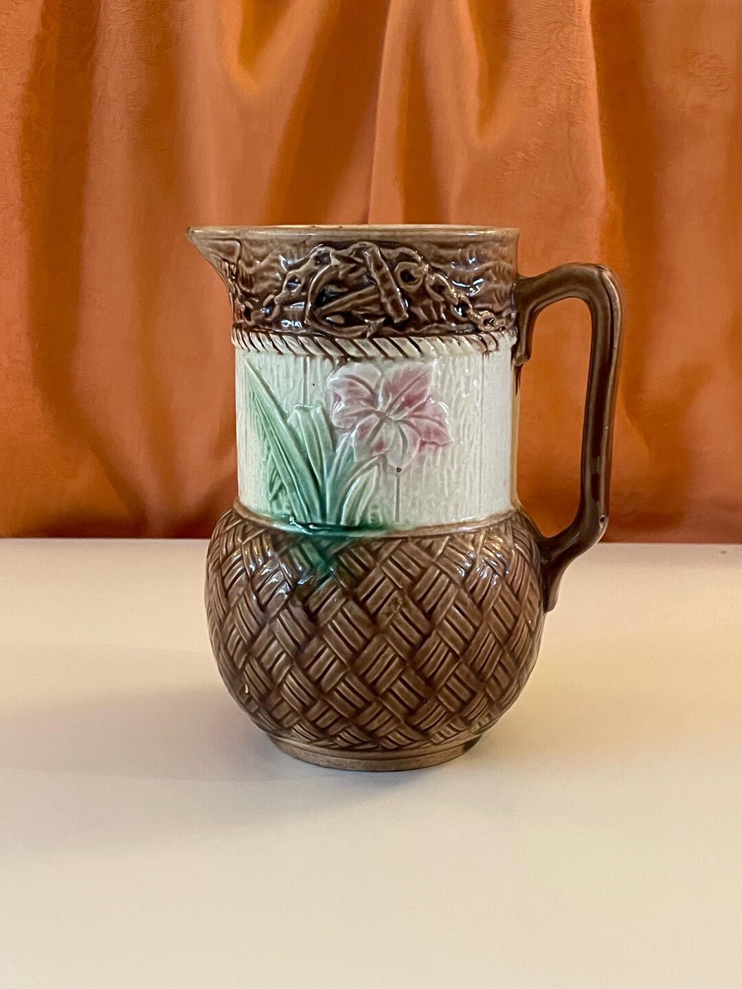Antique Majolica Pitcher With Anchor and Chain and Iris - Etsy