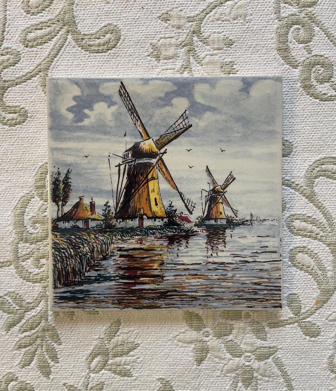 Delft Pottery Hand Painted Windmills Tile - Etsy