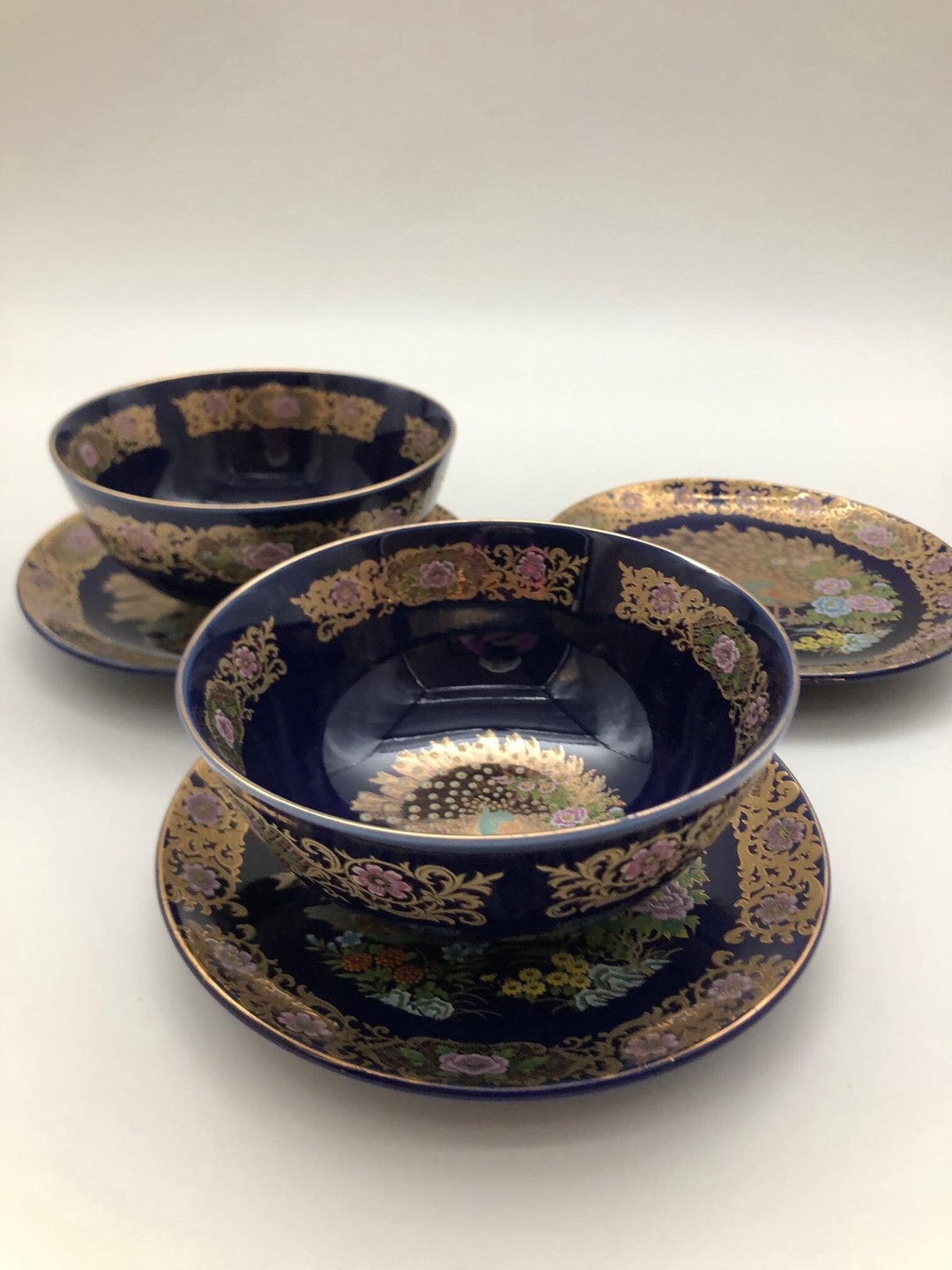 Moroccan Taous Cobalt Blue Asian Peacock Plates(3) and Bowls(2) - Etsy