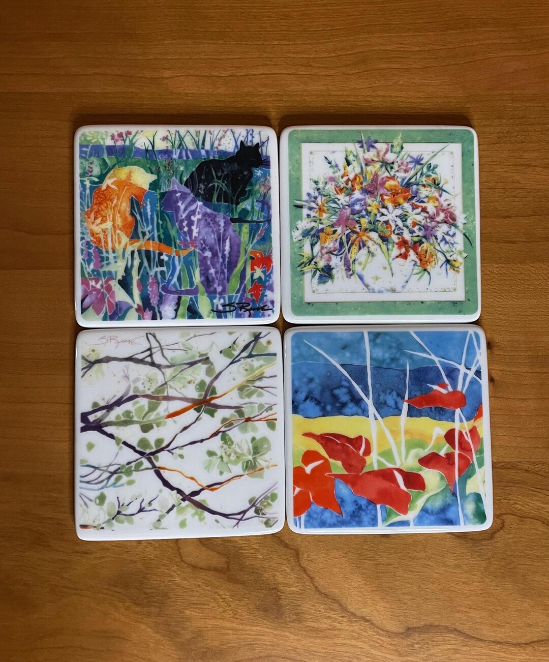 4 Sherri Reeve Porcelain Drink Coasters 2 Signed - Etsy