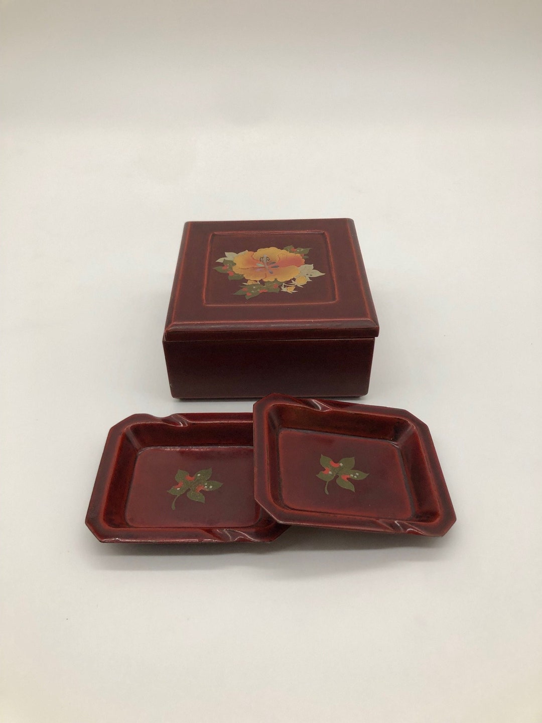 Occupied Japan Maruni Lacquerware Ashtrays and Storage Box - Etsy