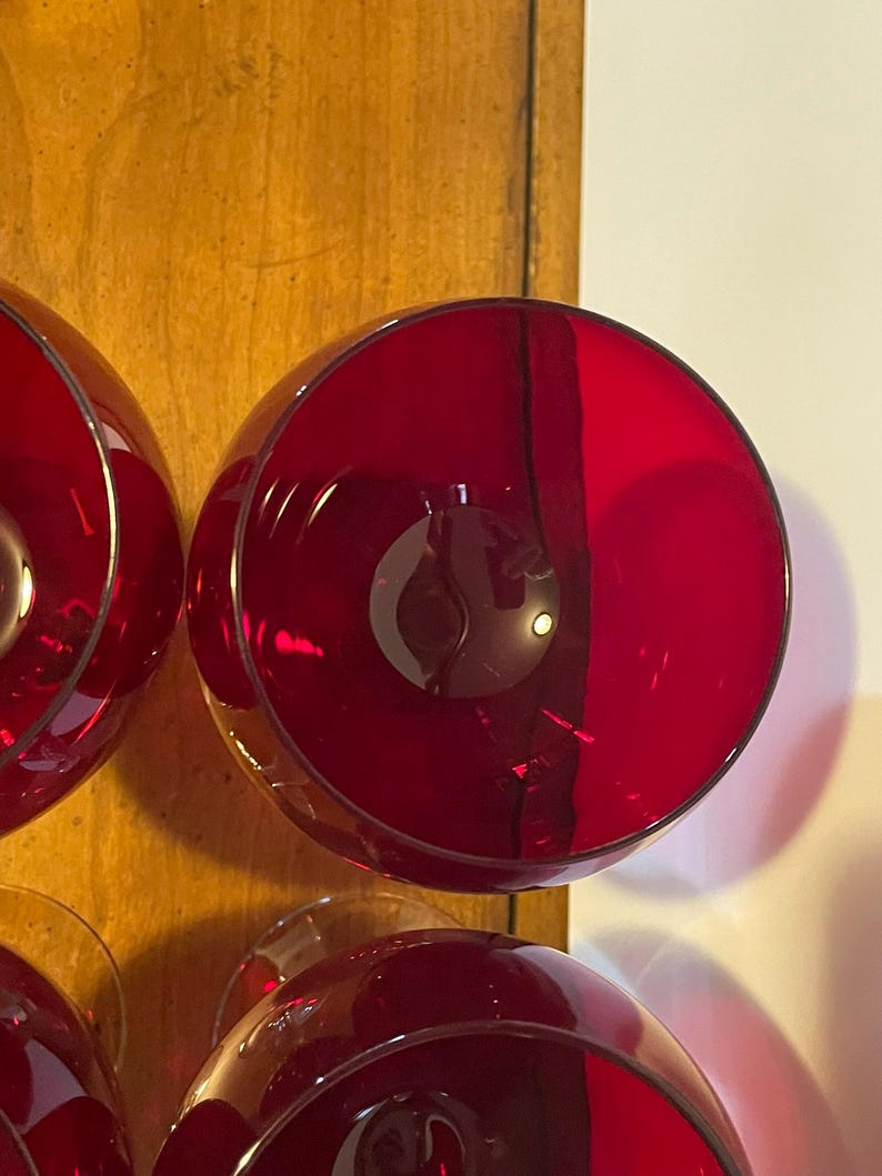 4 Vintage Ruby Red Glass Wine Glasses/goblets With Clear Glass Bulbous Stem - Etsy