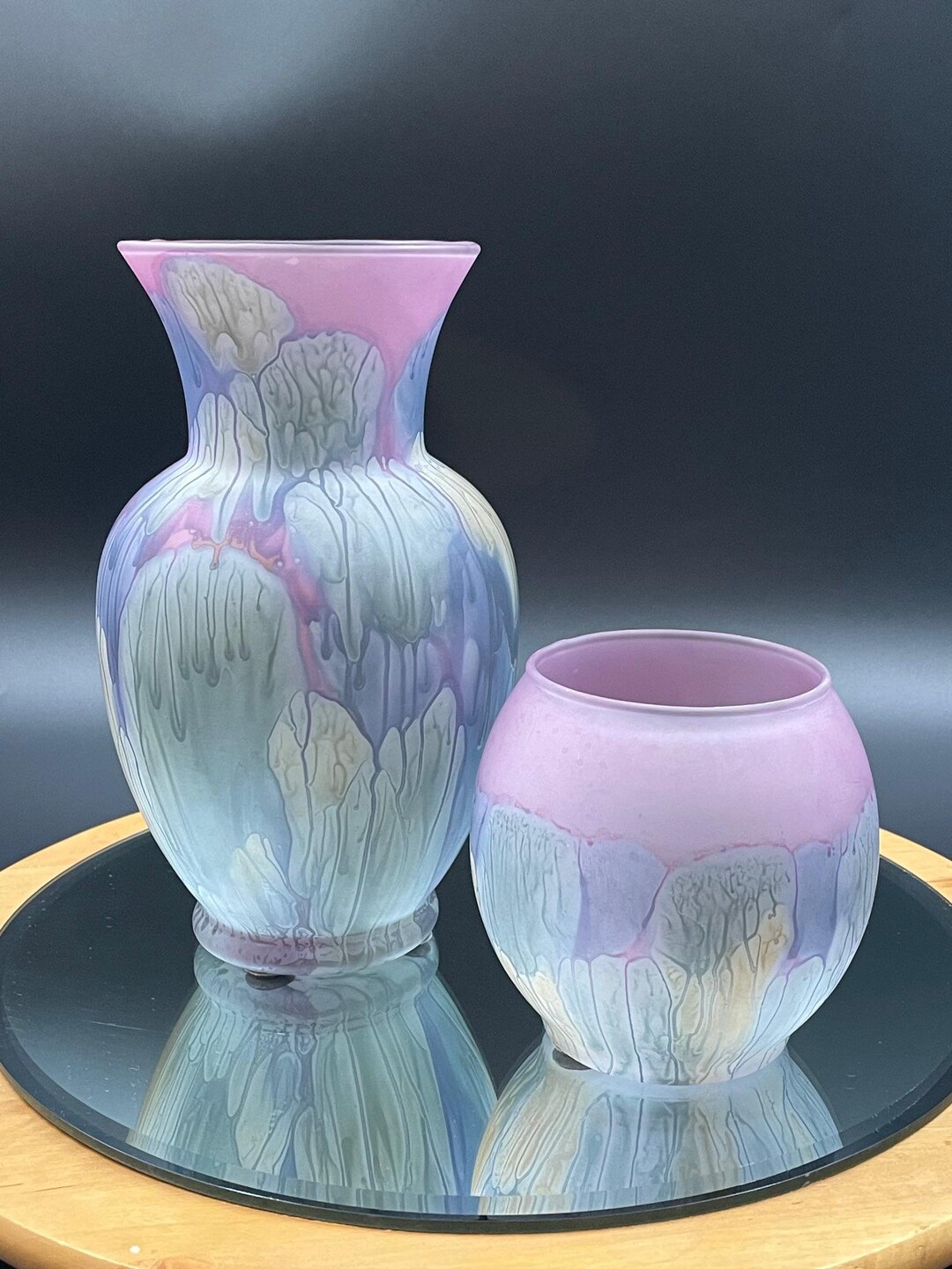 Pair of Nouveau Art Glass Hand Painted Vases by Rueven Glass - Etsy