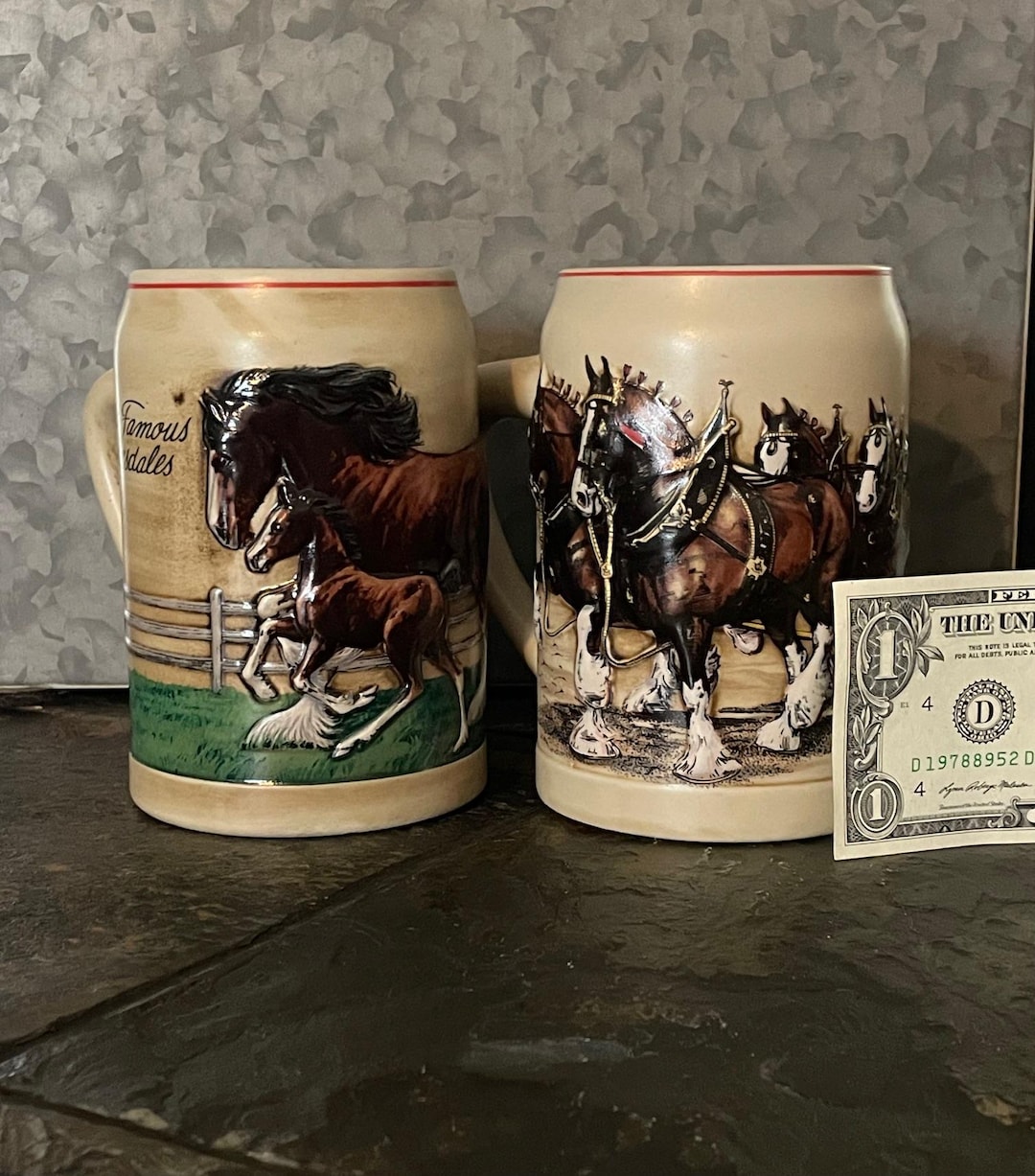 2 Anheuser-busch Budweiser Clydesdale Beer Steins/mugs With Relief ...