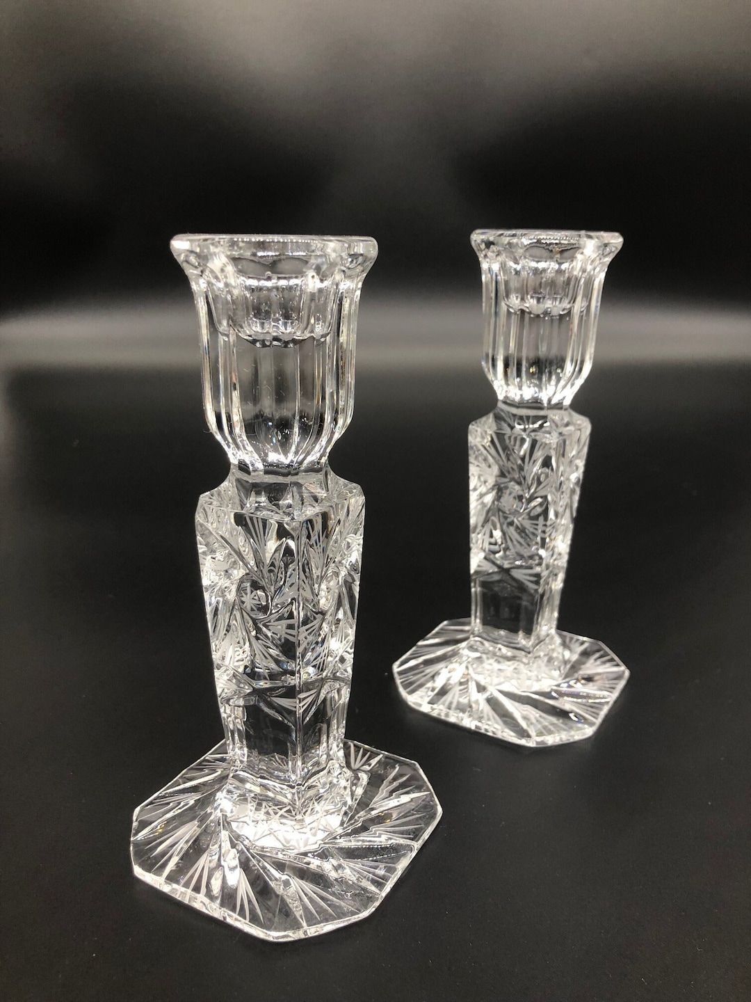 Vintage Pair of Cut Lead Crystal Candlestick Holders - Etsy