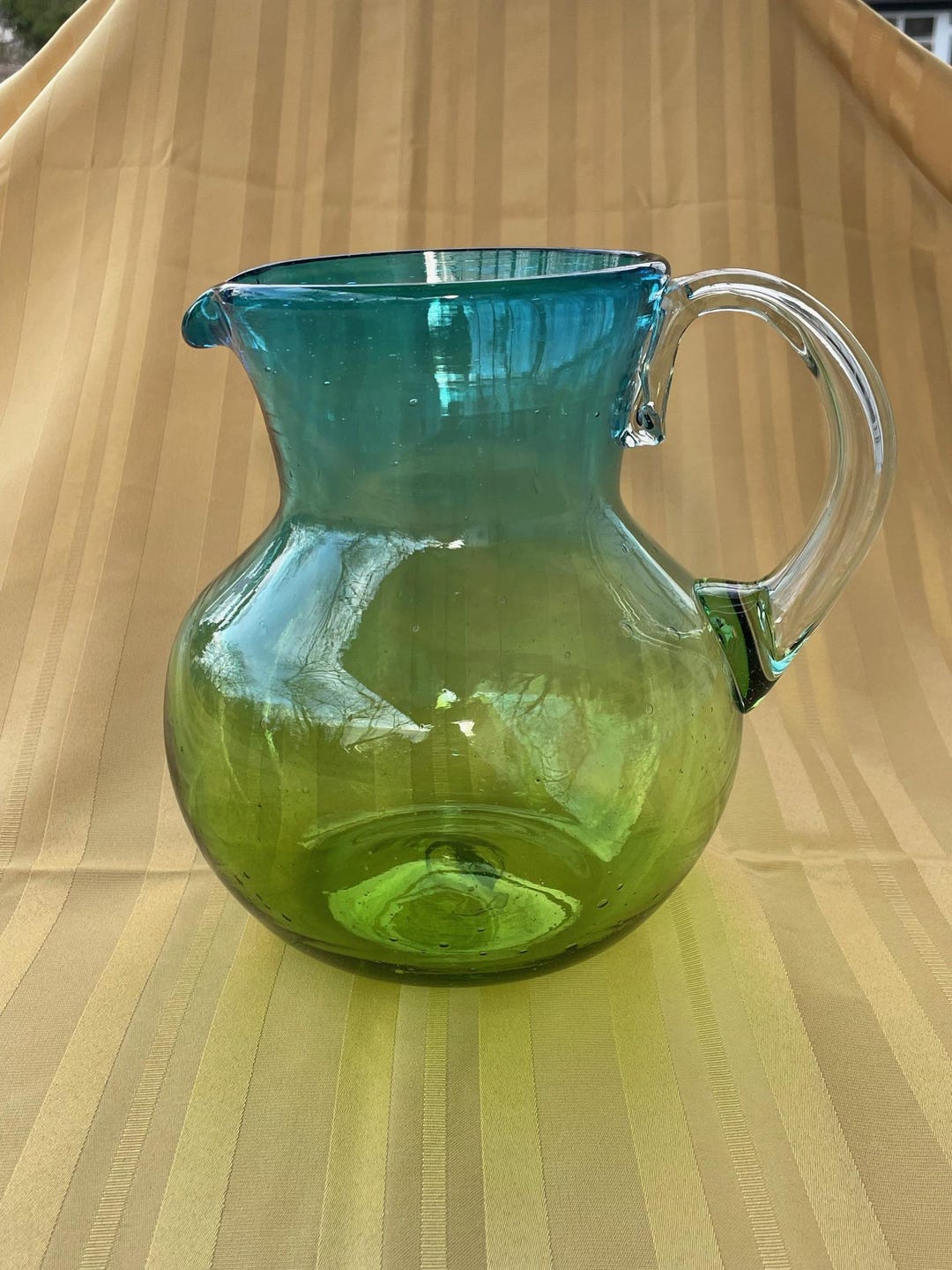 Vintage Handblown Blue and Green Glass Pitcher - Etsy