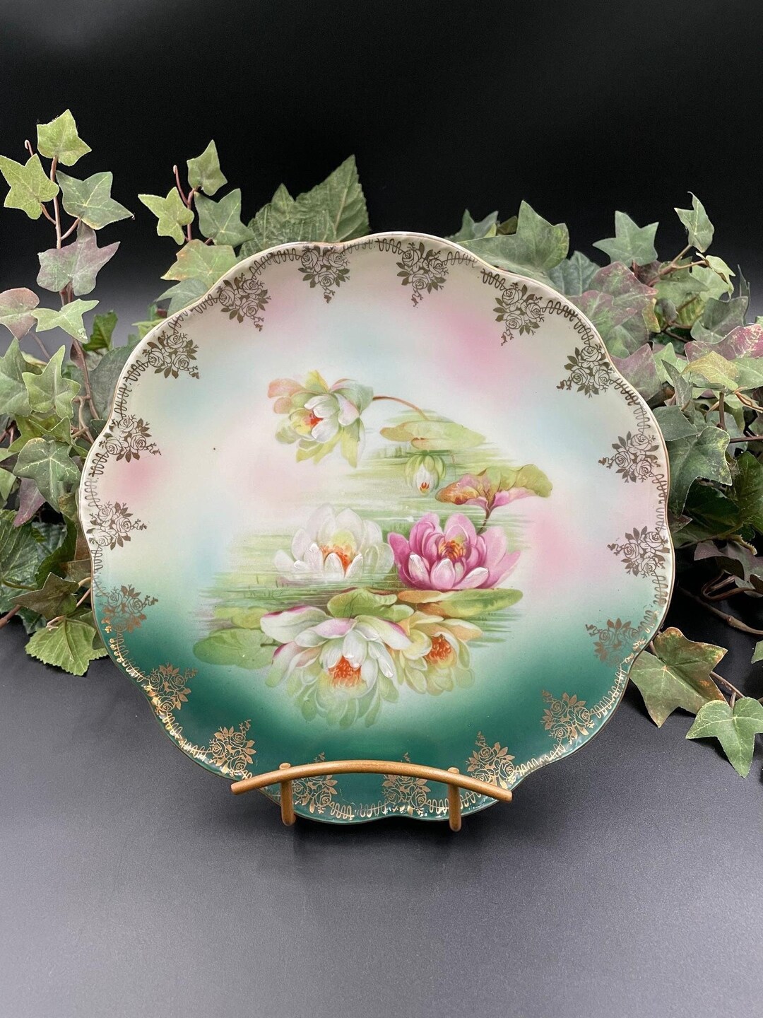 Austrian Water Lily Design Decorative Porcelain Plate With Gold Trim - Etsy