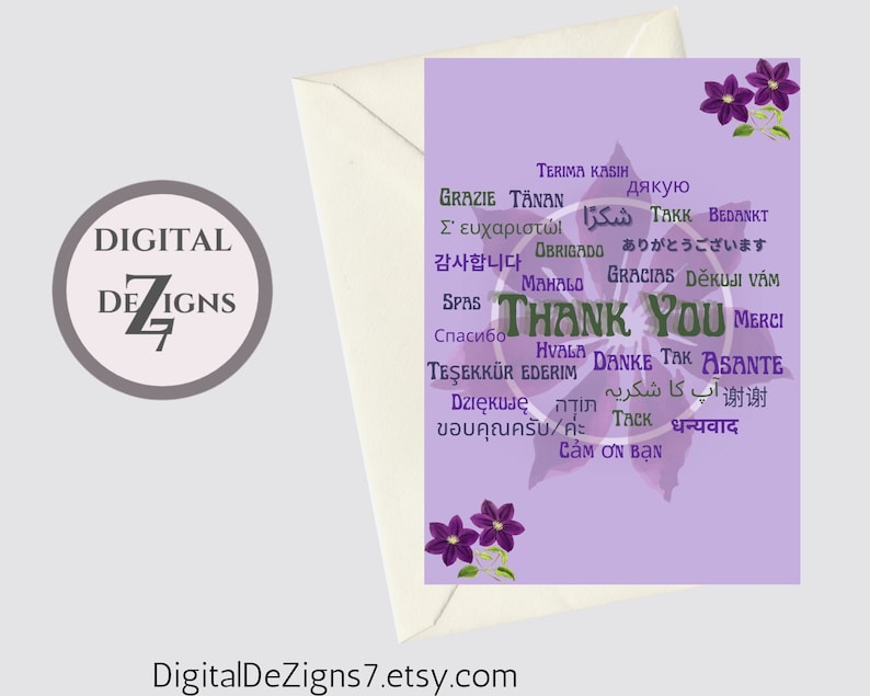 Printable Multilingual Thank You Card, DIGITAL Download, Thank You in ...
