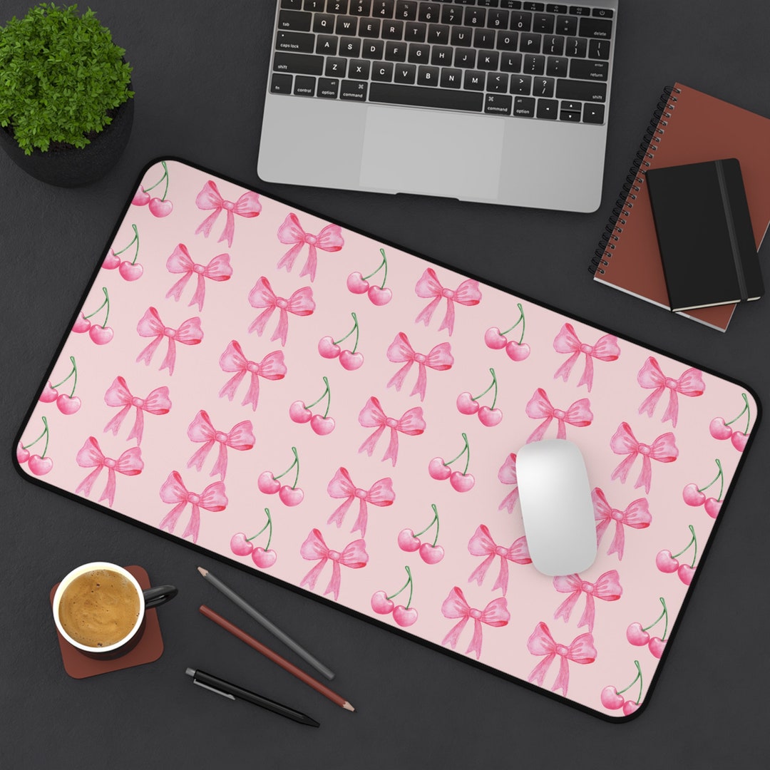 Cherries Bows Cottagecore Desk Mat, Pink Lover Coquette Inspired Mouse ...