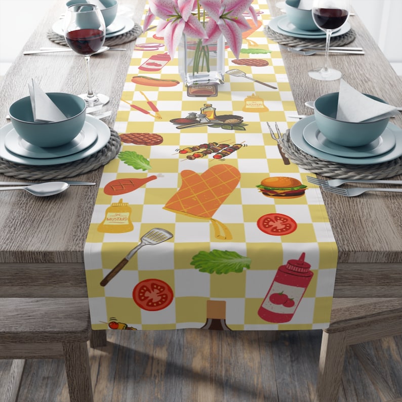 BBQ Themed Table Runner, Spring Summer Cookout Home Decor, Housewarming ...