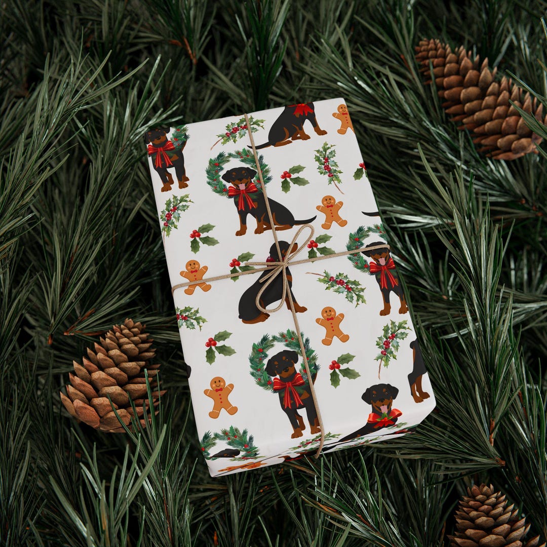Rottweiler Christmas Wrapping Paper, Rottie Mom Dog Lover Holiday Gift ...