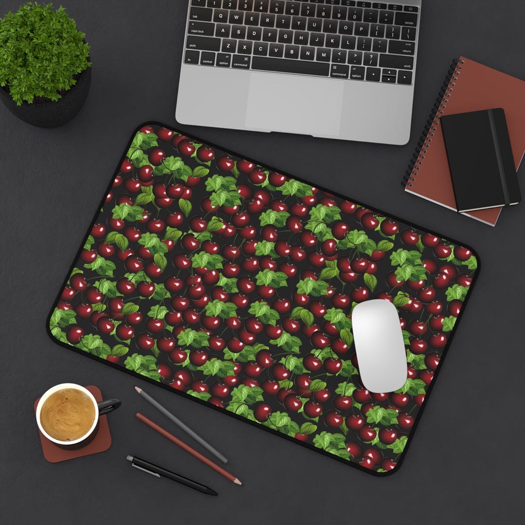 Cherries Desk Mat, Cute Cherry Computer Home Office Accessory, Fruit ...