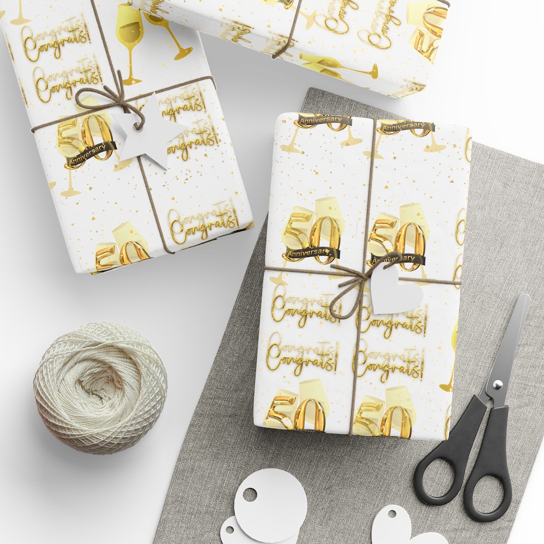 50th Wedding Anniversary Wrapping Paper, Gold Anniversary Gift Wrap ...