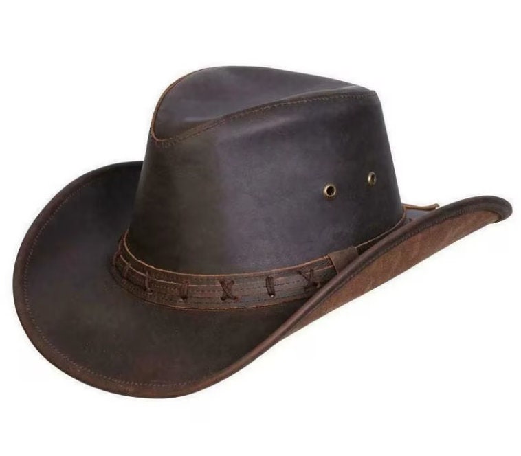 Men's Leather High Sierra Australian Cowboy Aussie Western Hat Brown ...