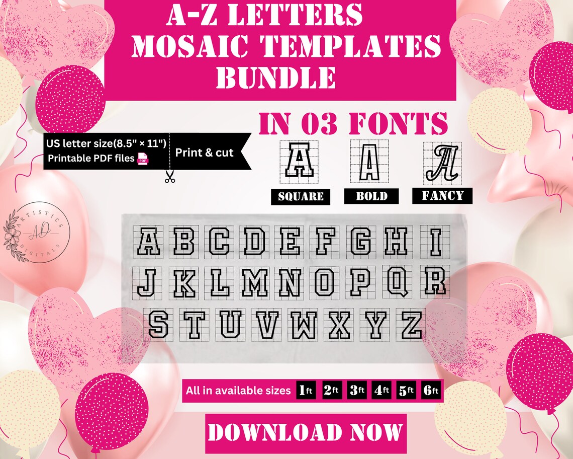 All Letters Mosaic Templates, Mosaic Alphabet, Balloon Letters, Giant ...