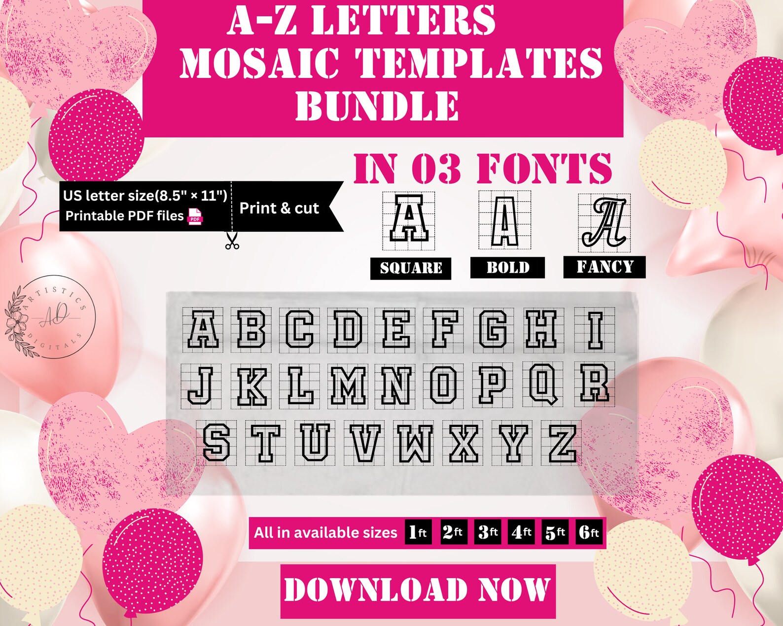 All Letters Mosaic Templates, Mosaic Alphabet, Balloon Letters, Giant ...