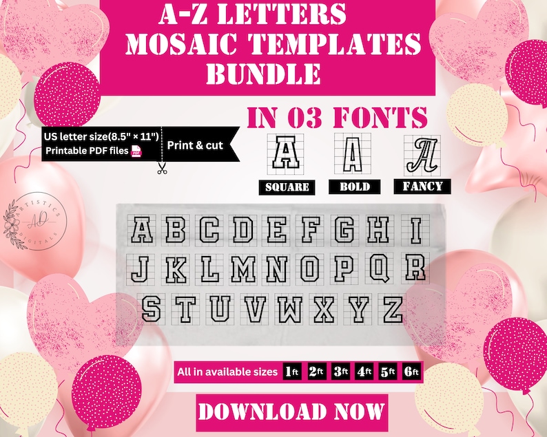 All Letters Mosaic Templates, Mosaic Alphabet, Balloon Letters, Giant ...
