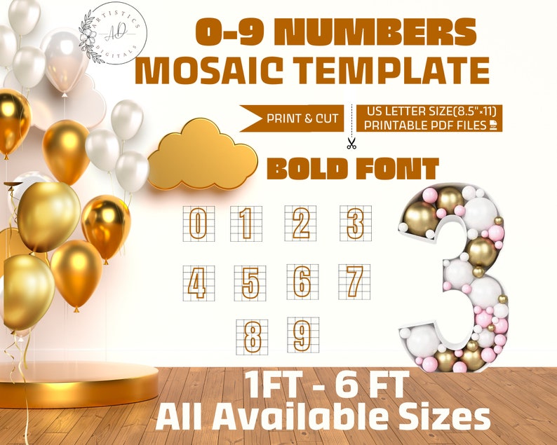 0-9 All Bold Numbers Balloon Mosaic Templates, Marquee Numbers ...