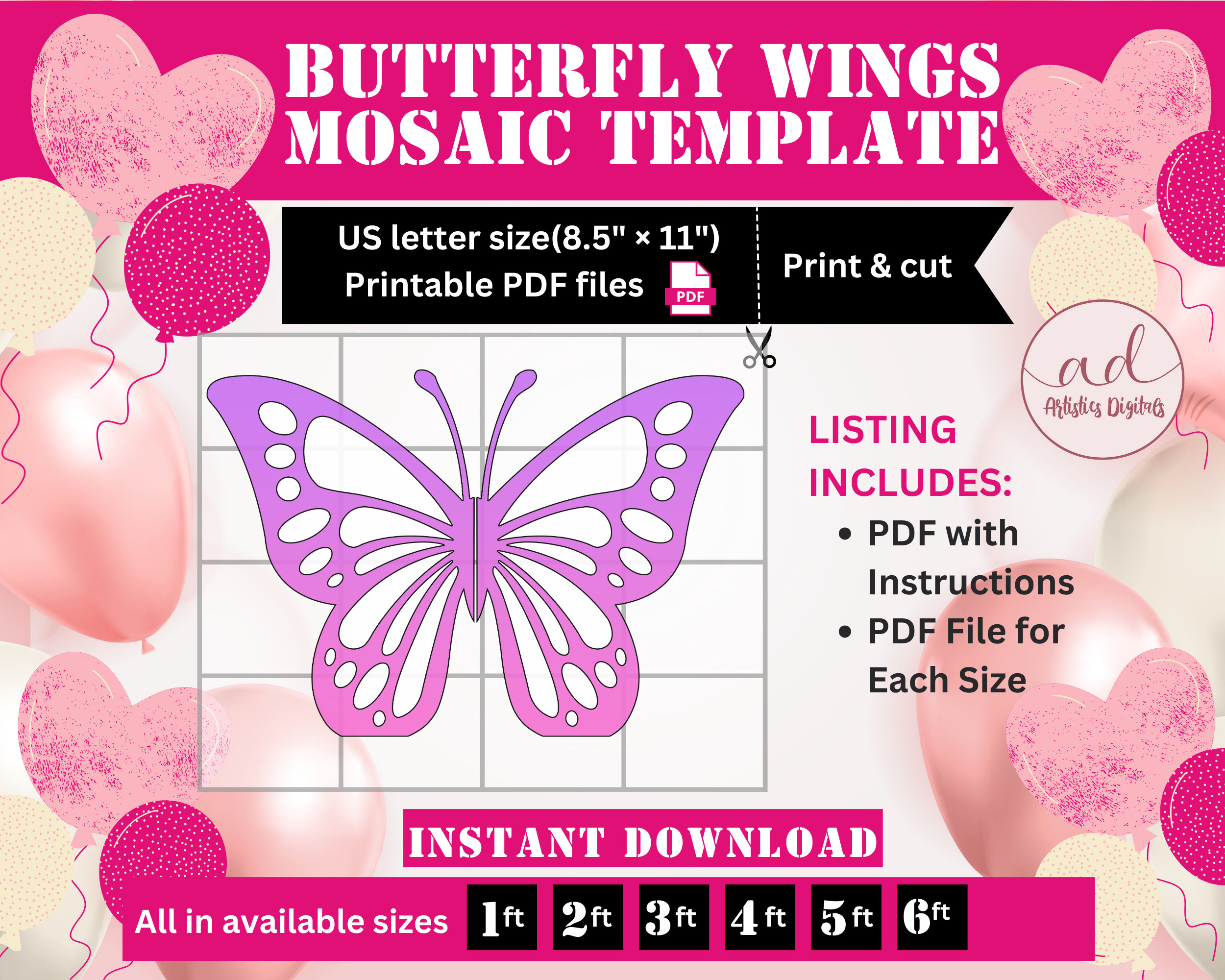 Butterfly Wings Prop Template, Butterfly Stencil Template, Mosaic ...