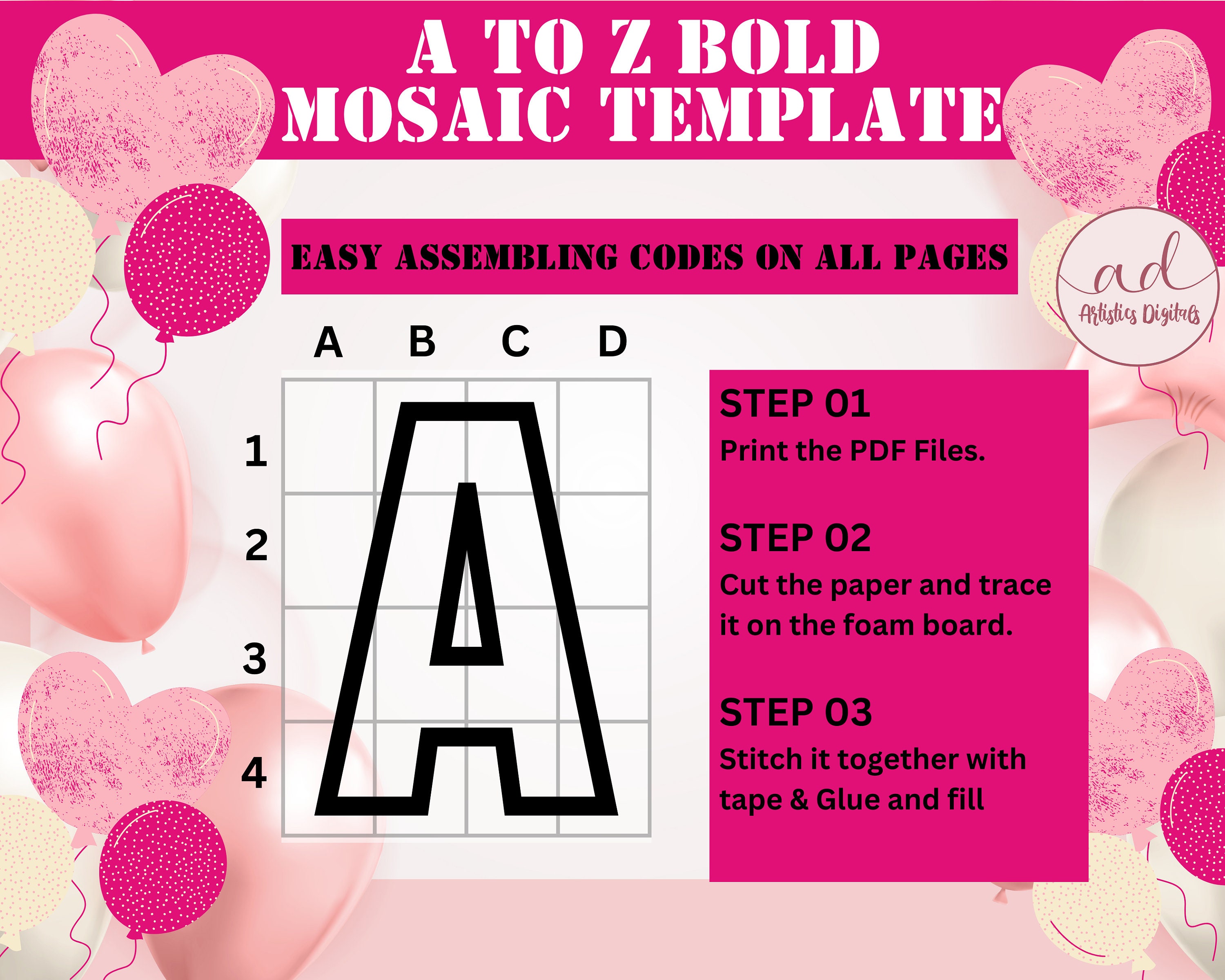 A-Z Marquee Letters, Mosaic Templates, Mosaic From Balloons Template ...