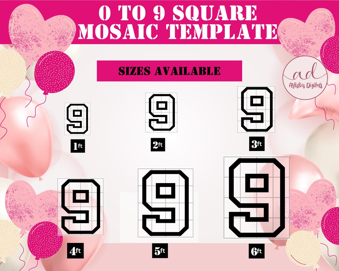 0 to 9 Marquee Numbers Mosaic Template, Large Numbers Cut Out Template ...