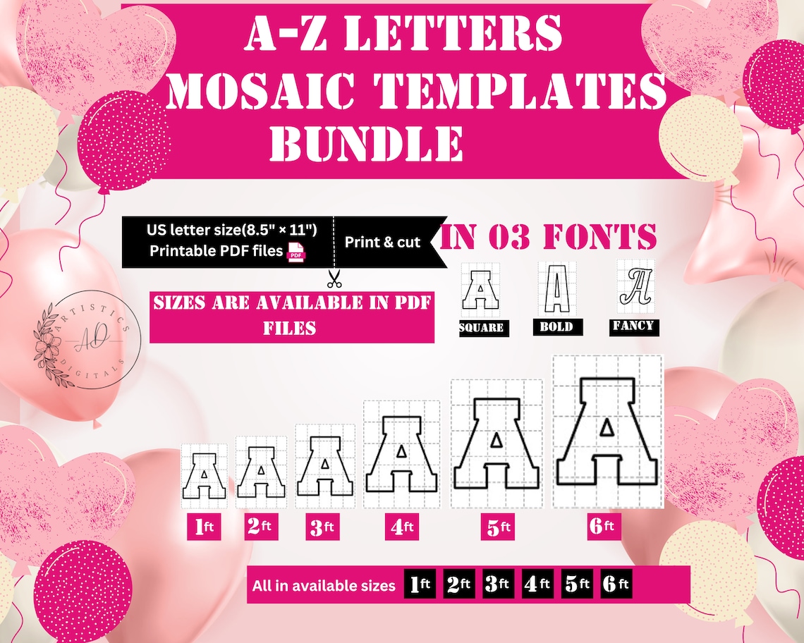 All Letters Mosaic Templates, Mosaic Alphabet, Balloon Letters, Giant ...