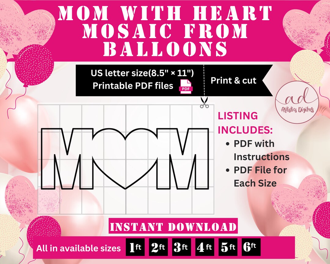 MOM Mosaic Template, Mom Mosaic From Balloons, Mother Mosaic, Mother's ...