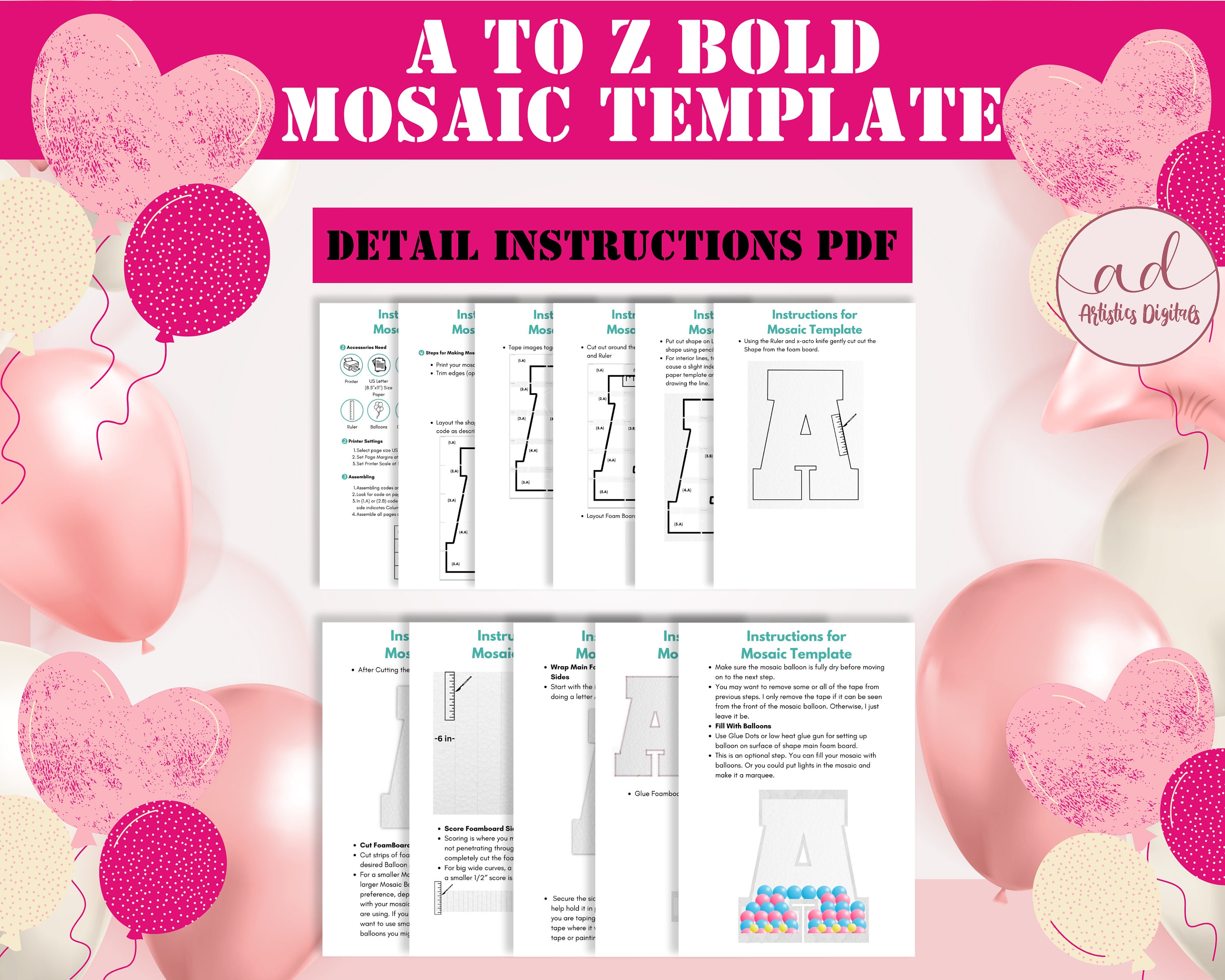 A-Z Marquee Letters, Mosaic Templates, Mosaic From Balloons Template ...