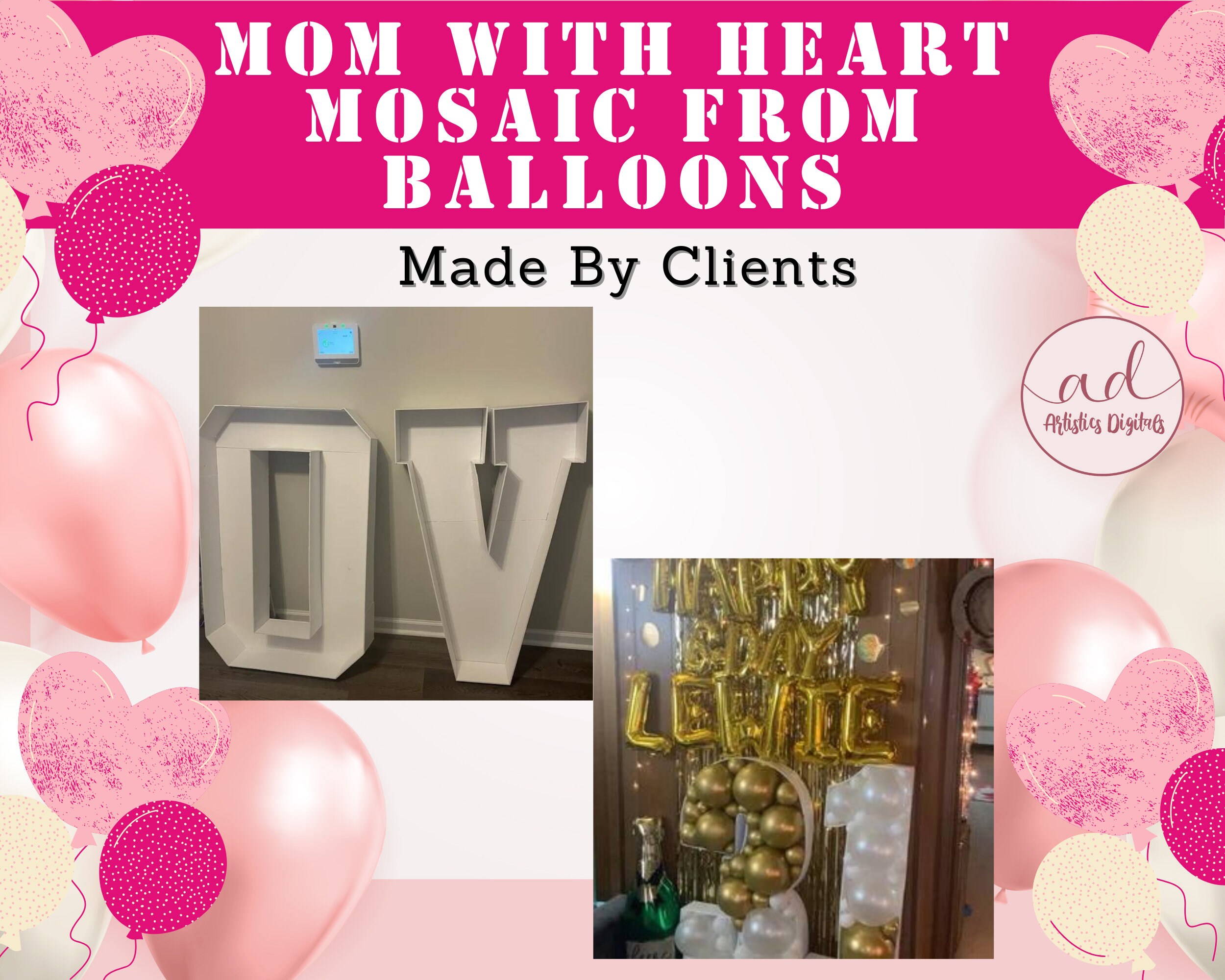 MOM Mosaic Template, Mom Mosaic From Balloons, Mother Mosaic, Mother's ...