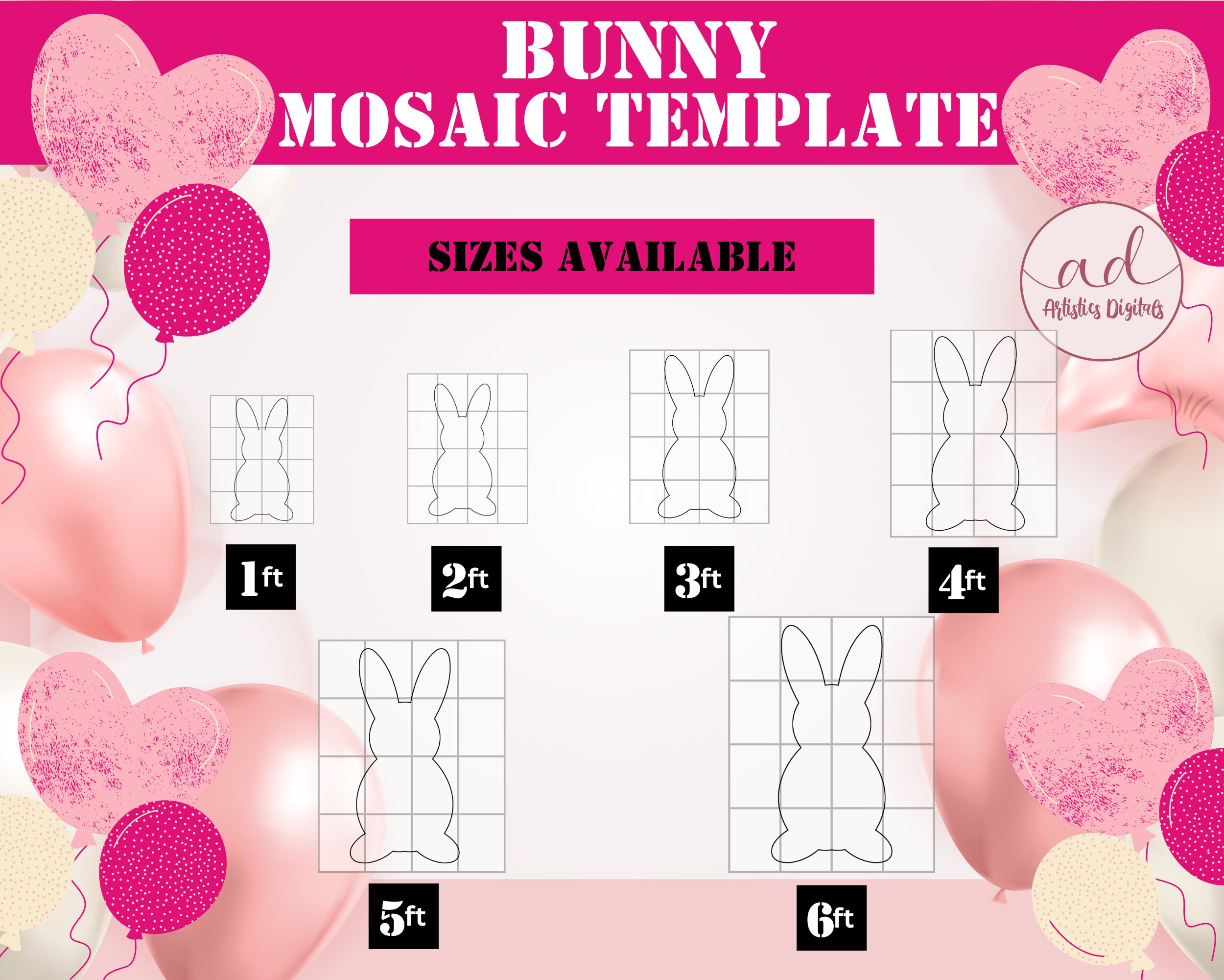 Bunny Mosaic From Balloons, Peeps Balloon Mosaic Template, Rabbit ...