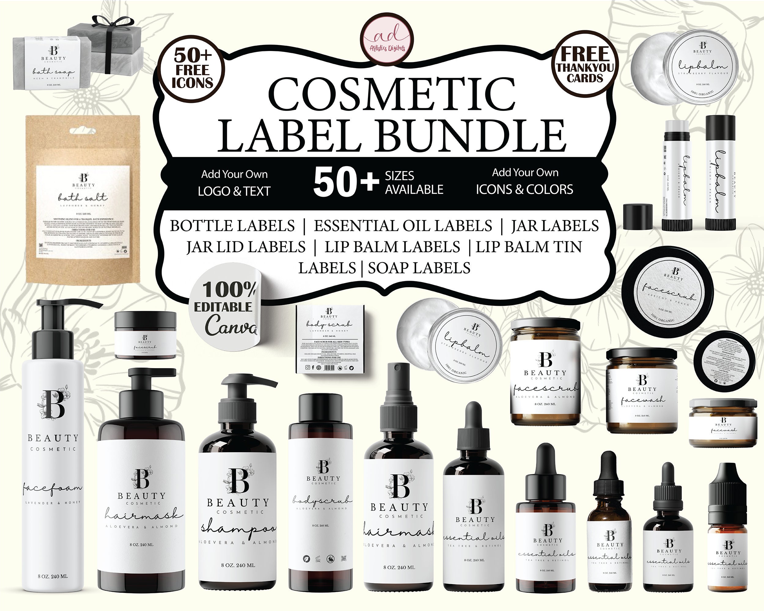 Editable Cosmetic Label Templates, Stylish Cosmetic Product Label ...