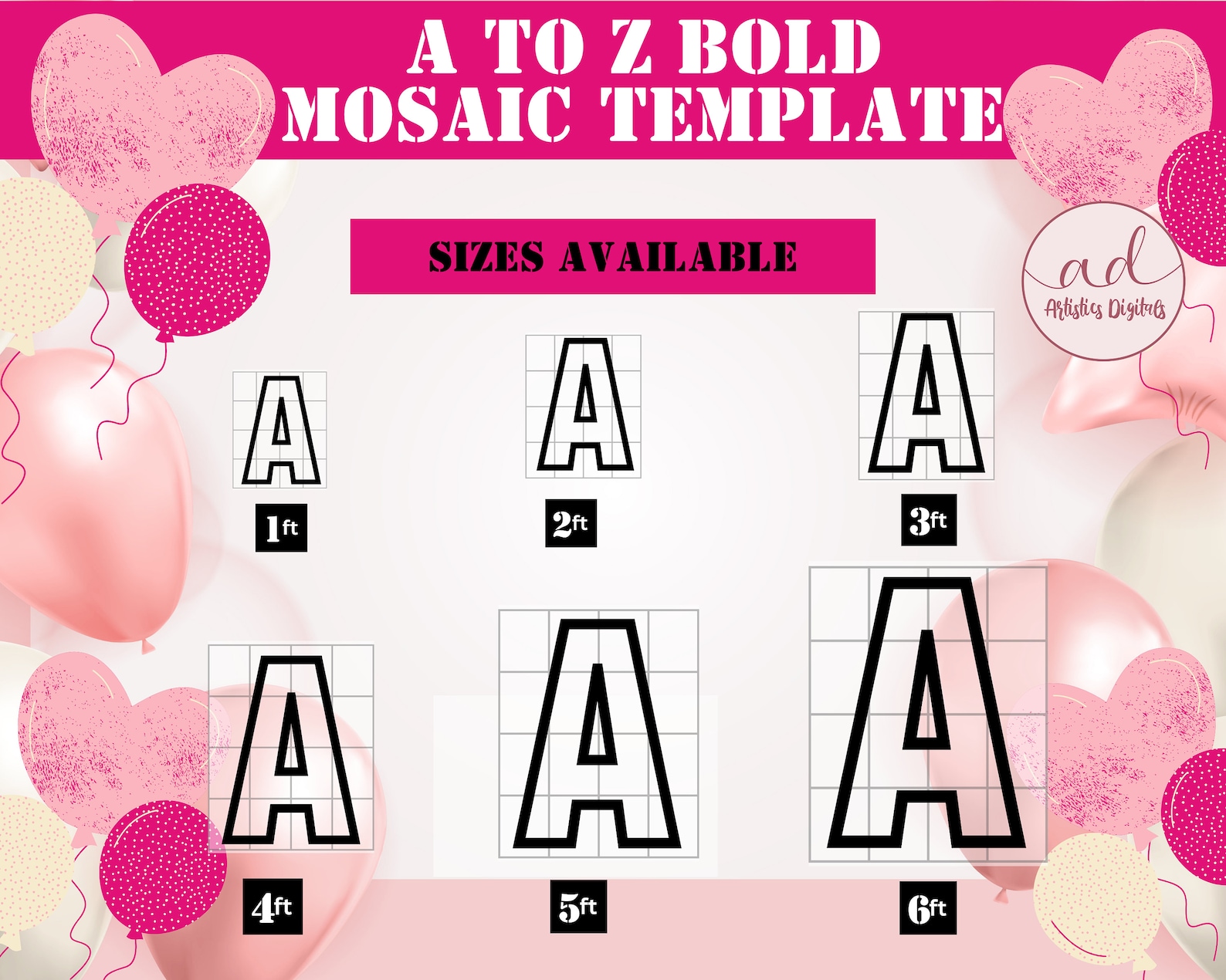A-Z Marquee Letters, Mosaic Templates, Mosaic From Balloons Template ...