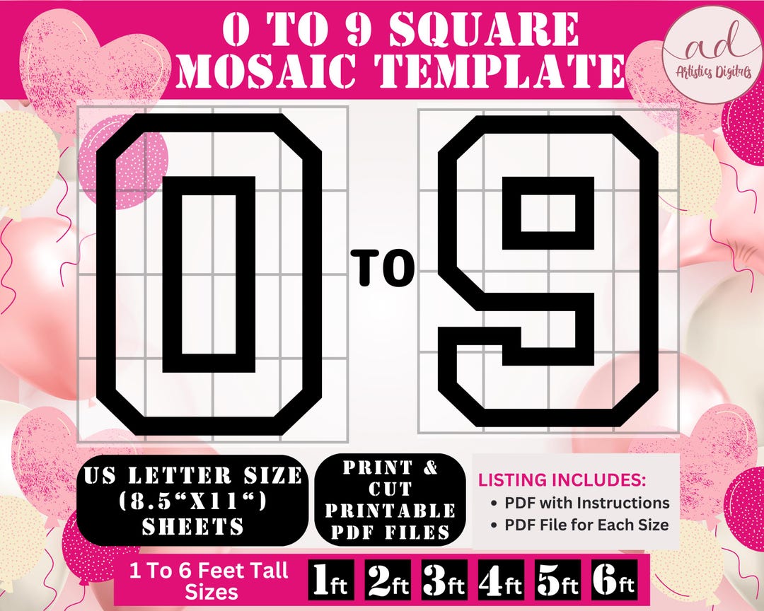 0 to 9 Marquee Numbers Mosaic Template, Large Numbers Cut Out Template ...