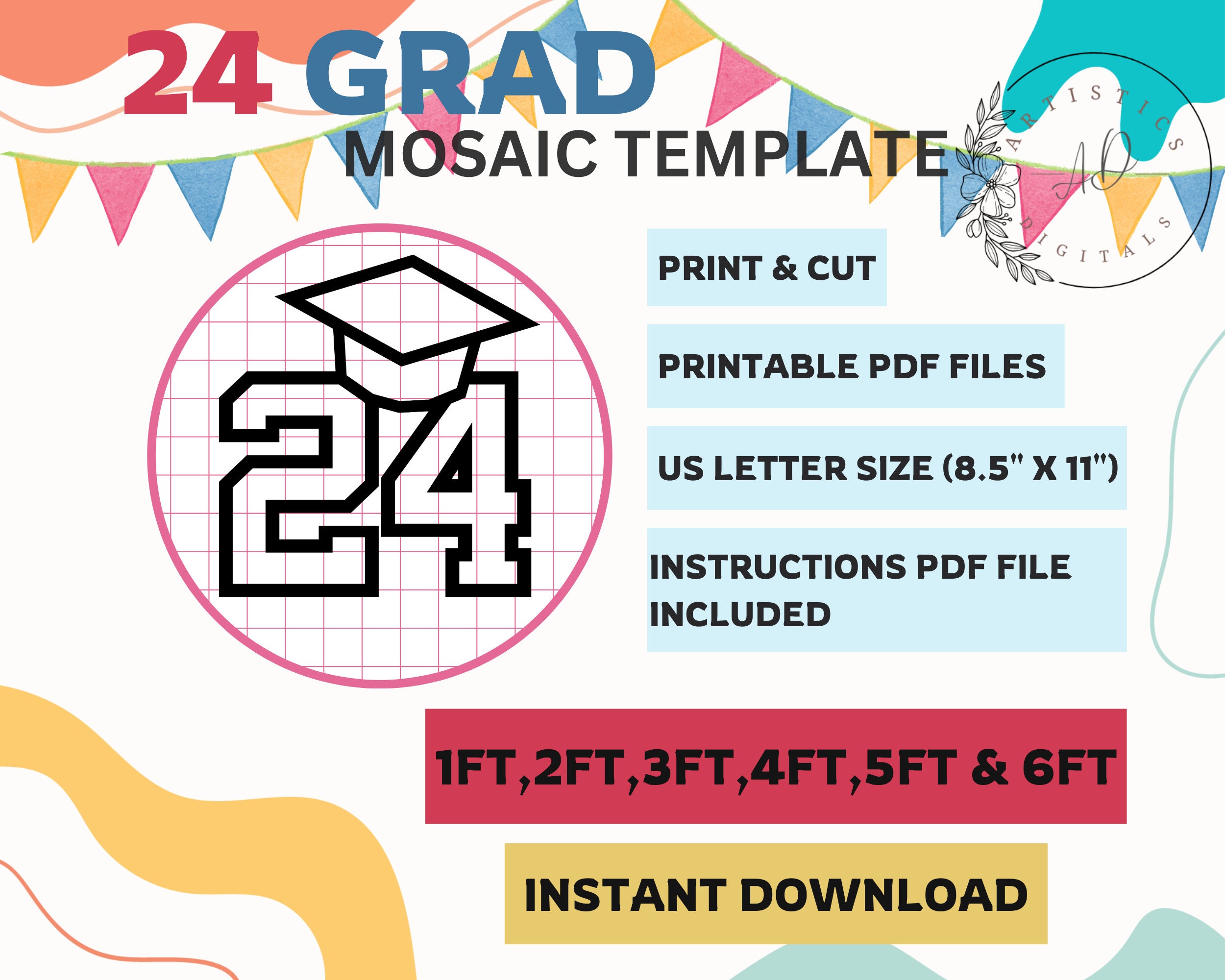 24 Grad Template, Graduation Mosaic Template From Balloons, 2024 ...