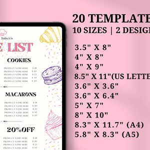 Editable Cake Price List Template, Small Business Menu Card, Price List ...