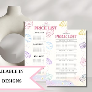 Editable Cake Price List Template, Small Business Menu Card, Price List ...