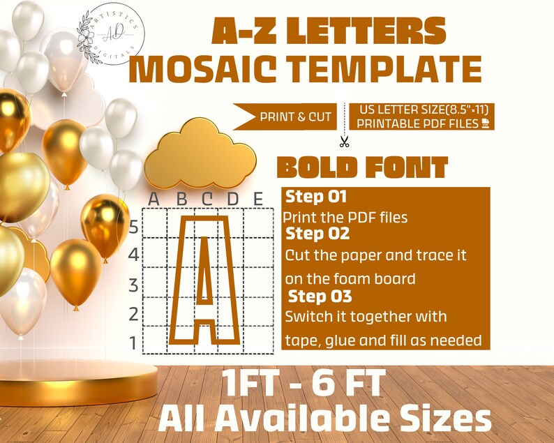A-Z Marquee Letters, Mosaic Templates, Mosaic From Balloons Template ...