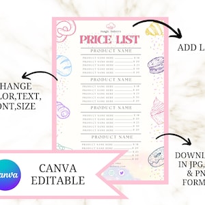Editable Cake Price List Template, Small Business Menu Card, Price List ...