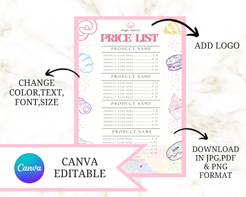 Editable Cake Price List Template, Small Business Menu Card, Price List ...