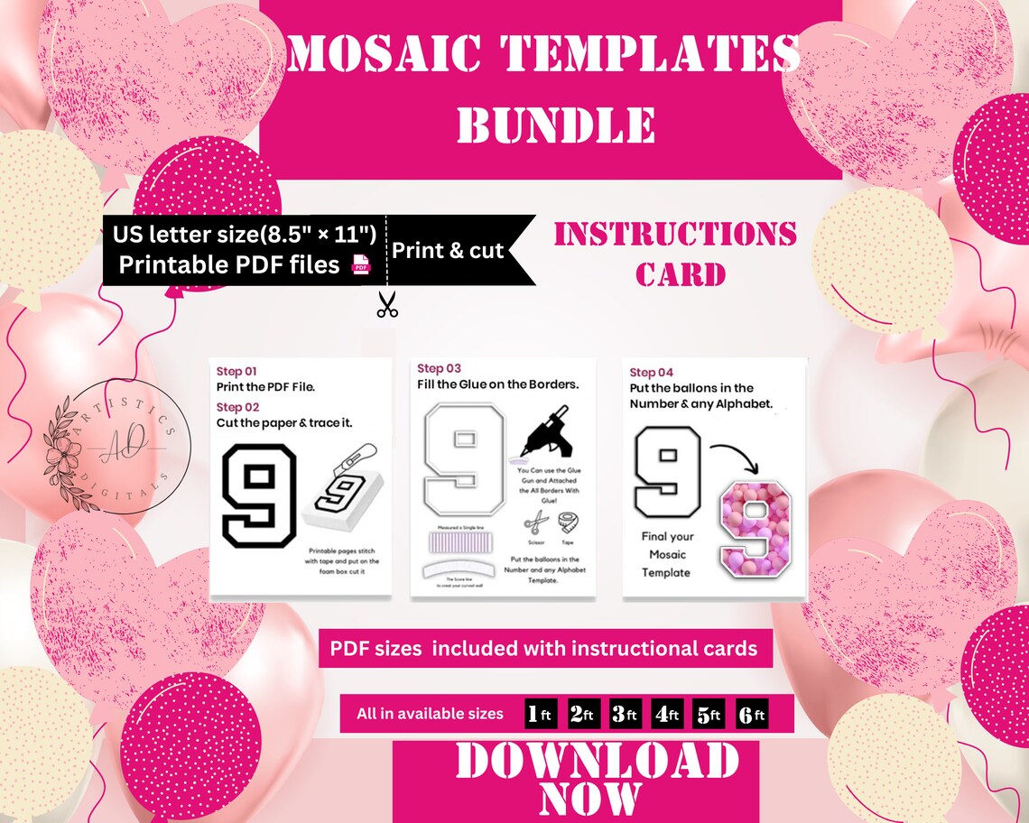 All Letters Mosaic Templates, Mosaic Alphabet, Balloon Letters, Giant ...