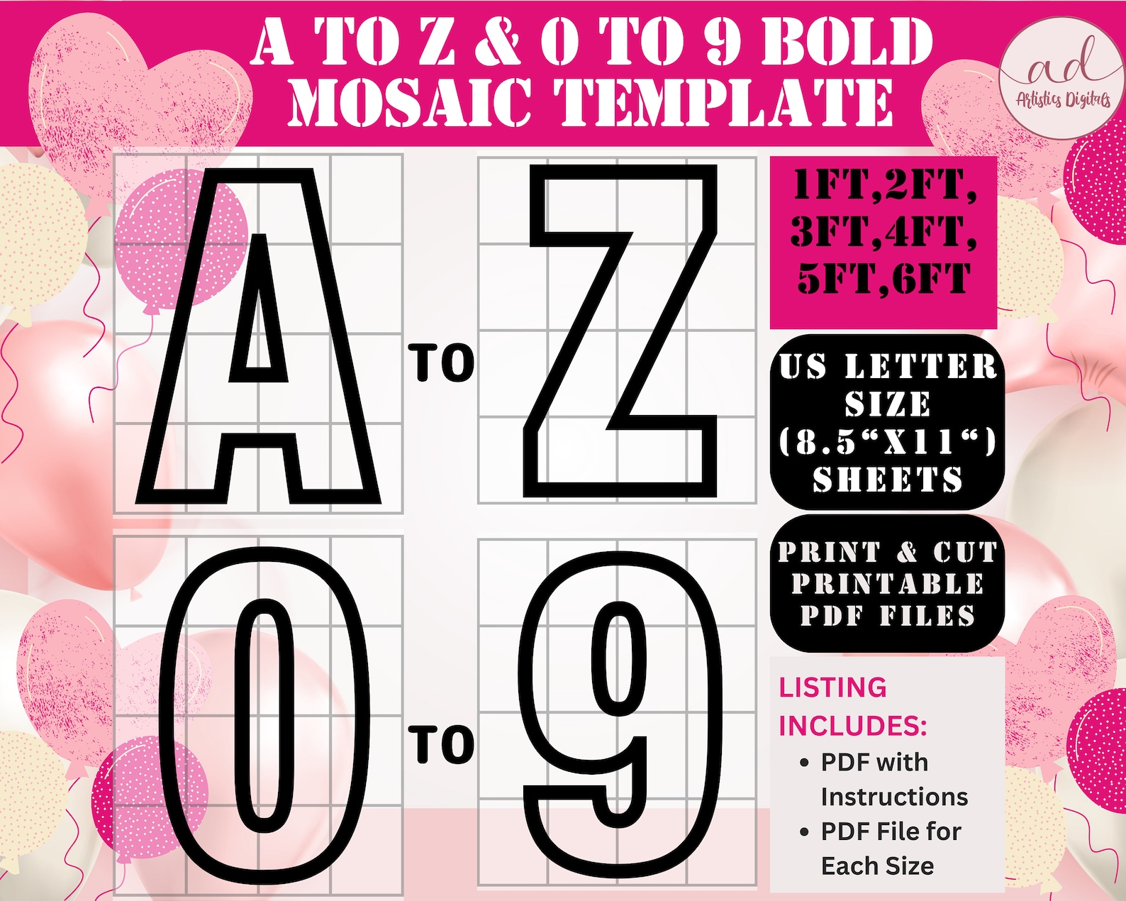 Marquee Letters, Mosaic Templates, Mosaic From Balloons Template ...