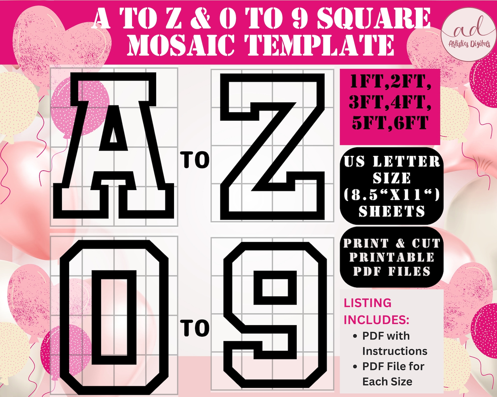 Marquee Letters, Mosaic Templates, Mosaic From Balloons Template ...