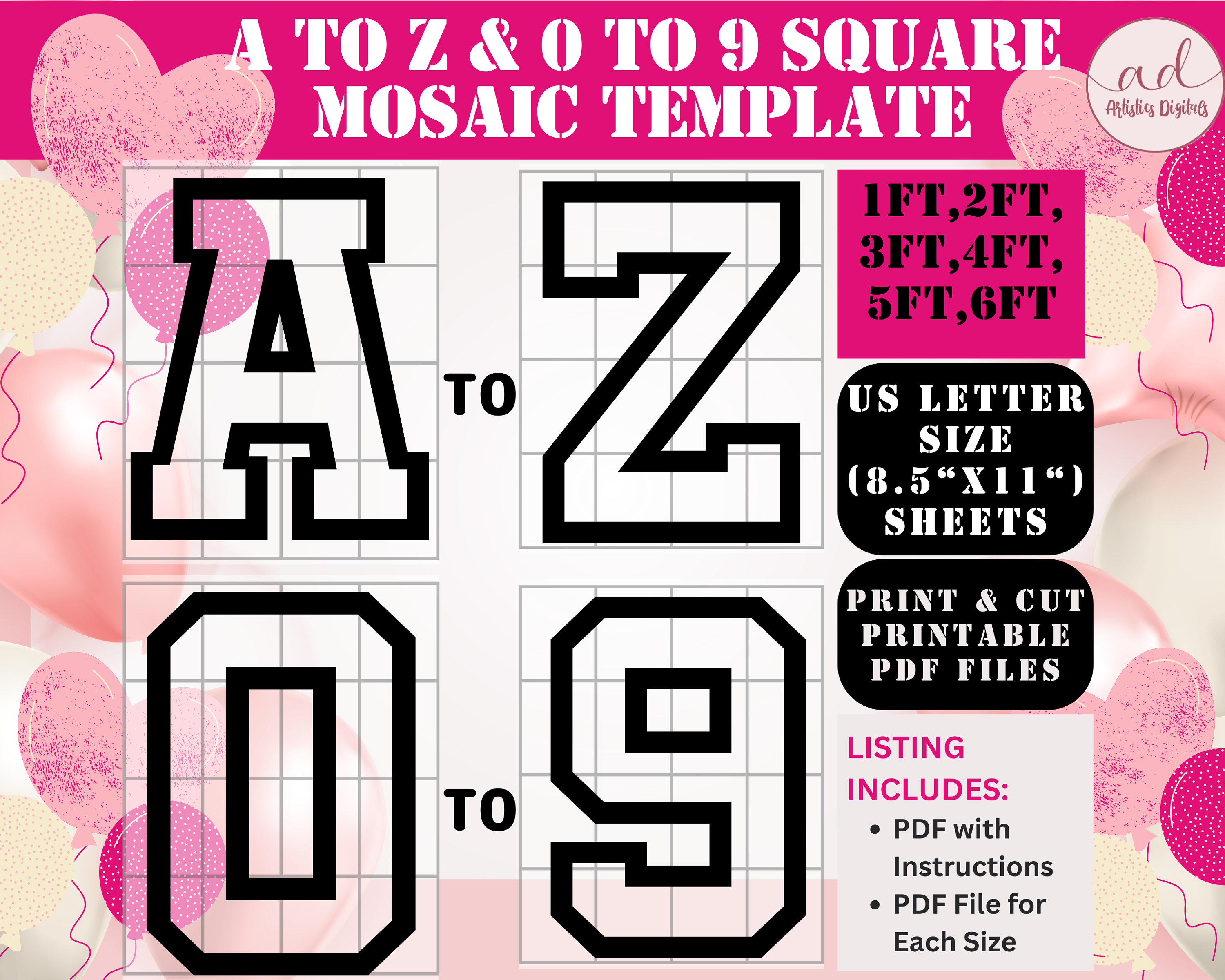 Marquee Letters, Mosaic Templates, Mosaic From Balloons Template ...