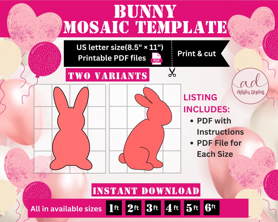 Bunny Mosaic From Balloons, Peeps Balloon Mosaic Template, Rabbit ...