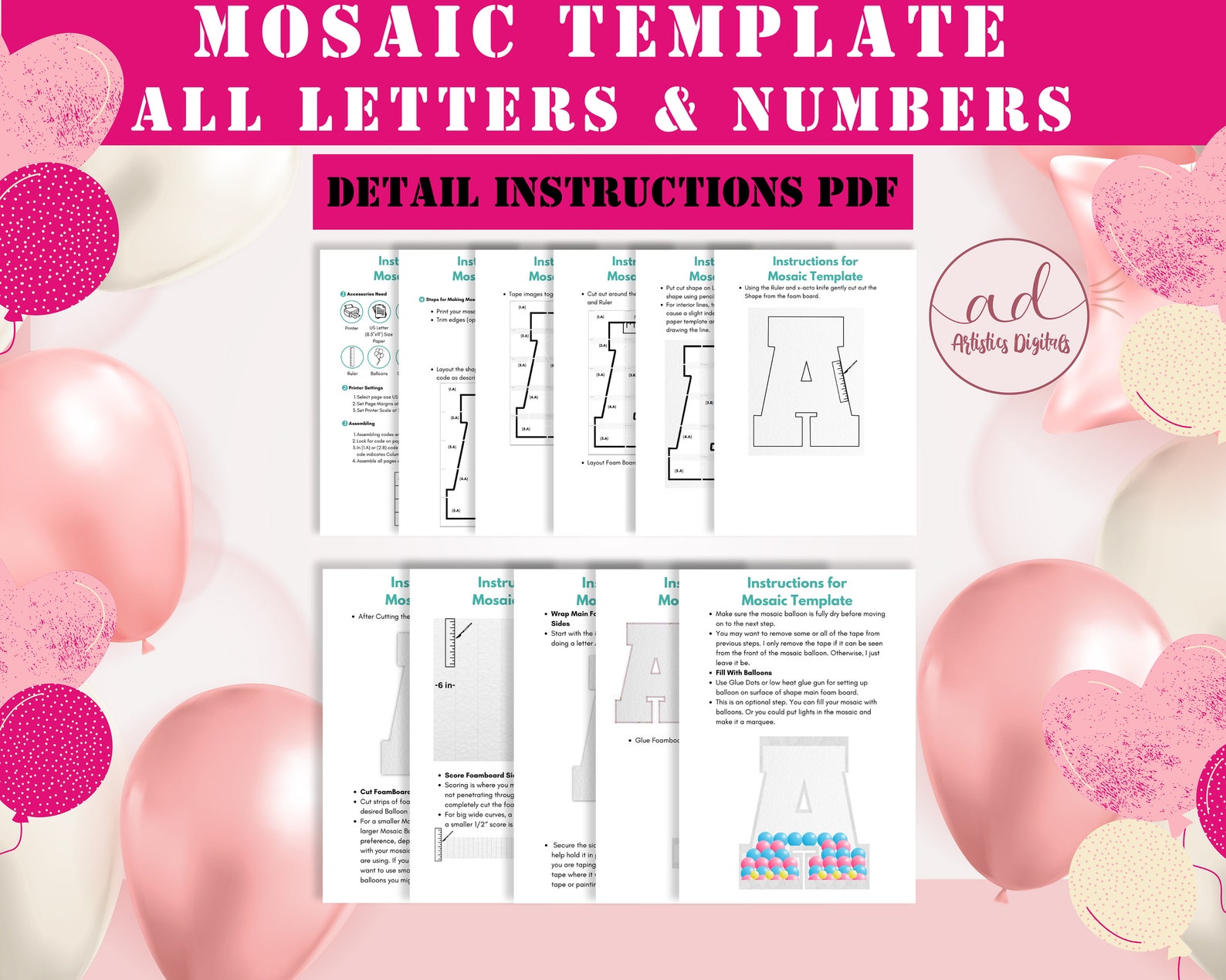 Marquee Letters, Mosaic Templates, Mosaic From Balloons Template ...