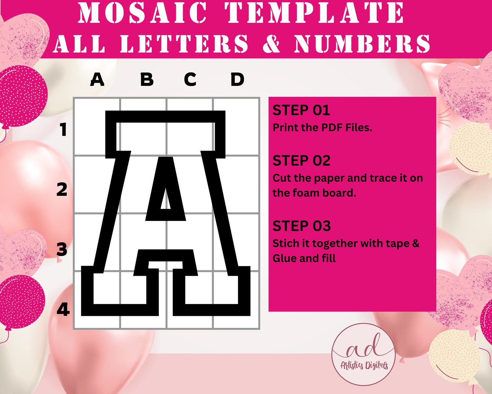 Marquee Letters, Mosaic Templates, Mosaic From Balloons Template ...