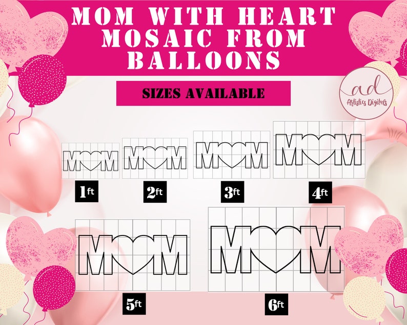 MOM Mosaic Template, Mom Mosaic From Balloons, Mother Mosaic, Mother's ...