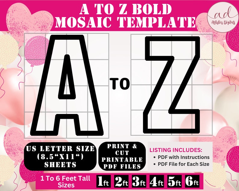 A-Z Marquee Letters, Mosaic Templates, Mosaic From Balloons Template ...