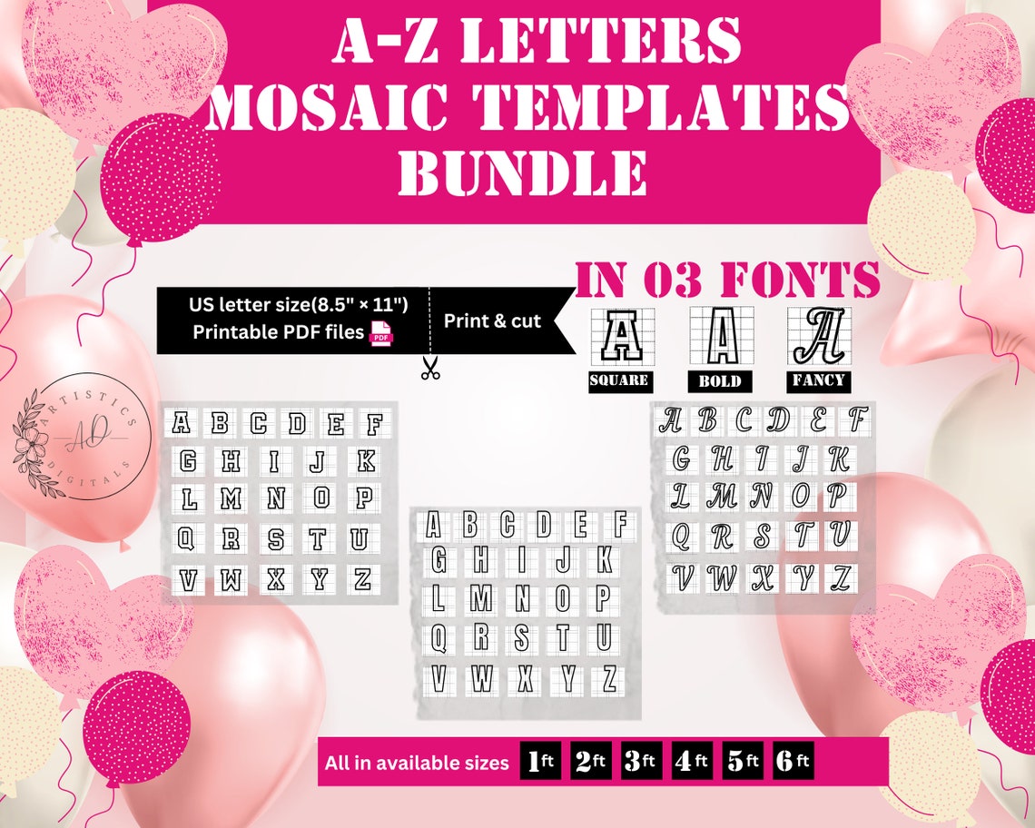 All Letters Mosaic Templates, Mosaic Alphabet, Balloon Letters, Giant ...