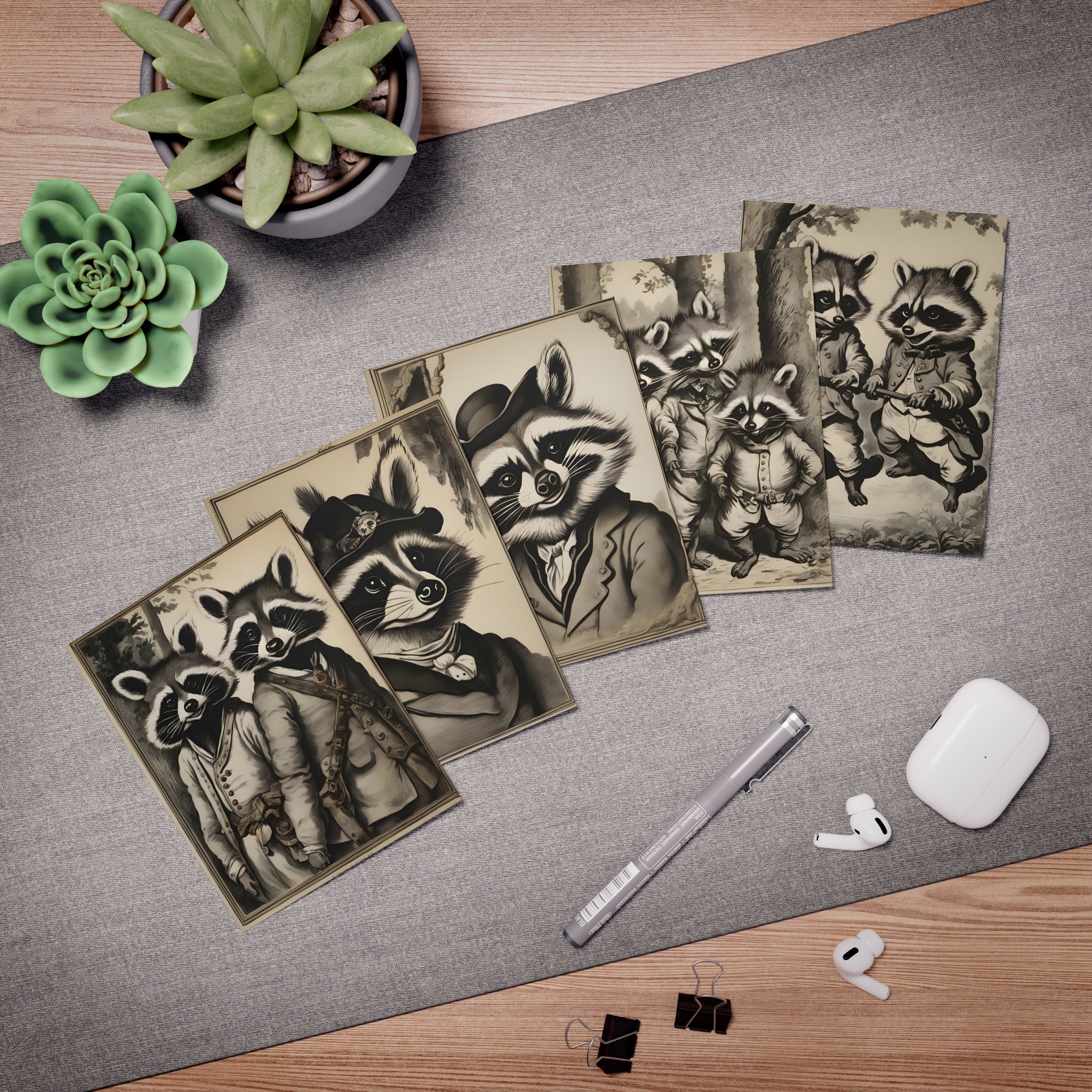 Old Stye Raccoon Drawings Multi-design Greeting Cards 5-pack - Etsy